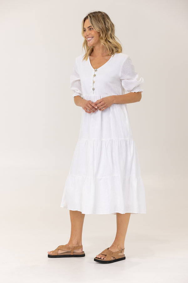 ALLEGRA LINEN DRESS - WHITE - Lunar Fox